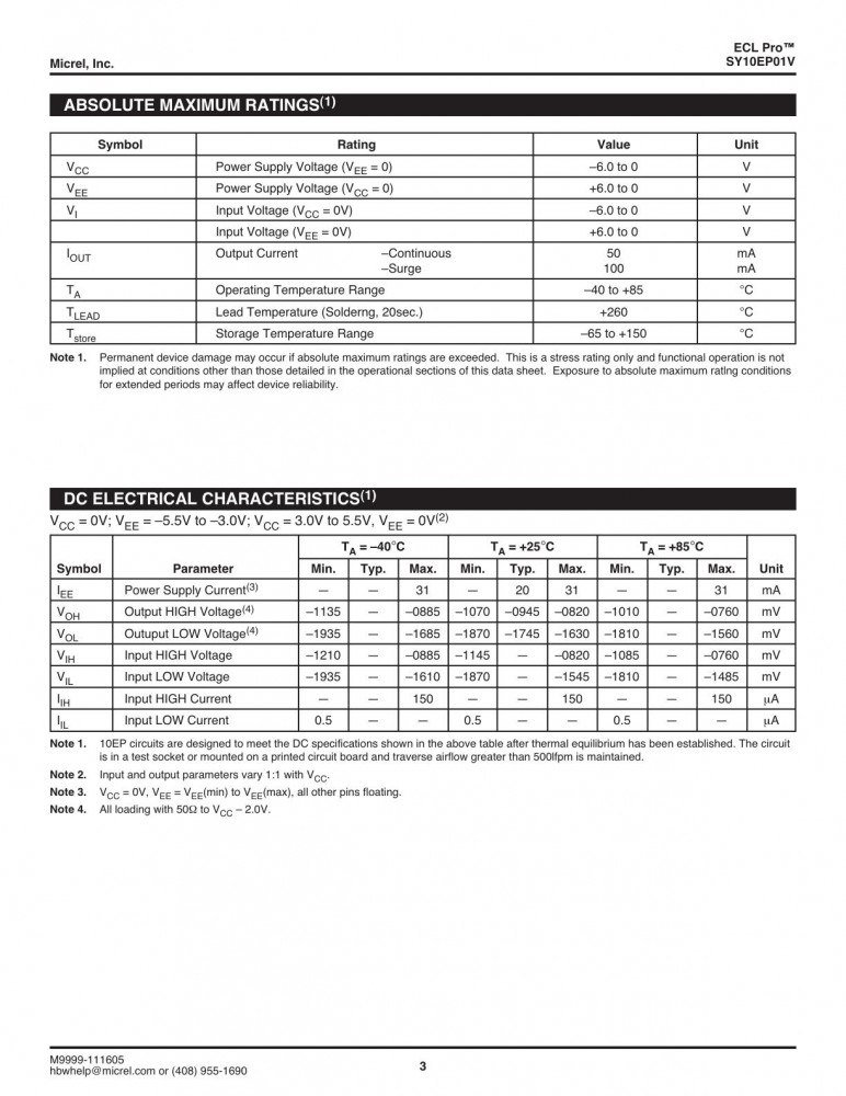 SY10EP01V datasheet page 3