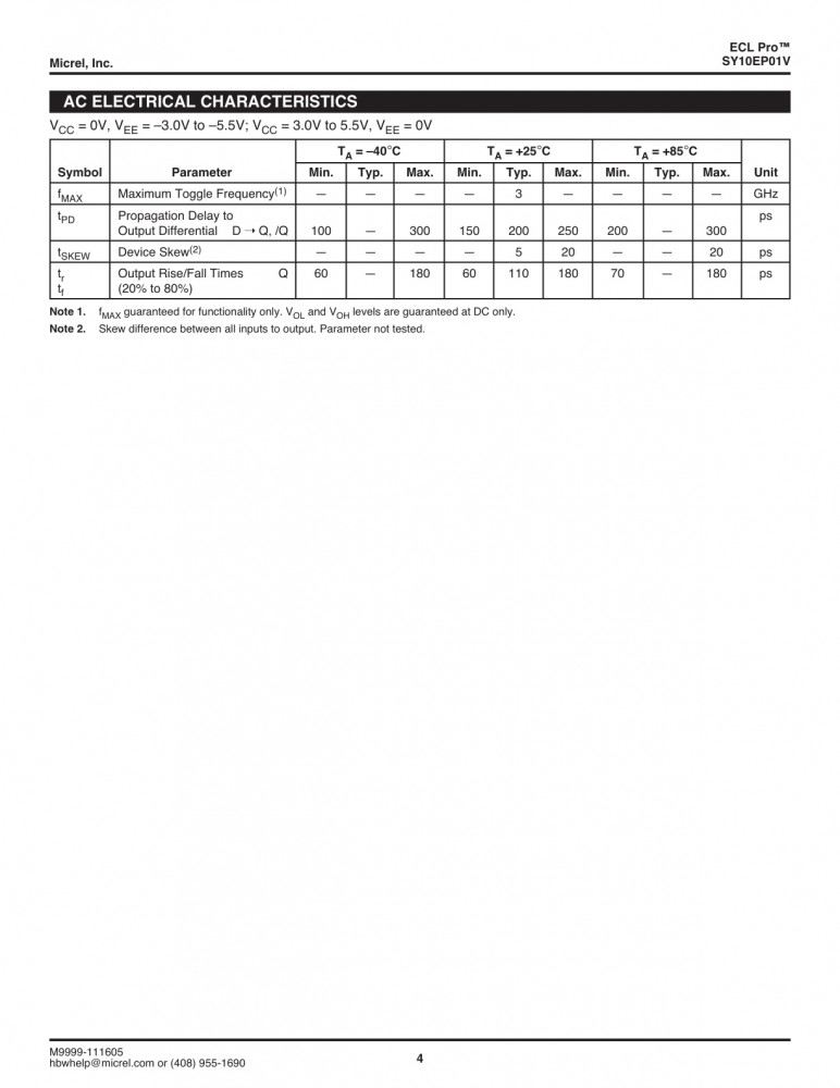 SY10EP01V datasheet page 4
