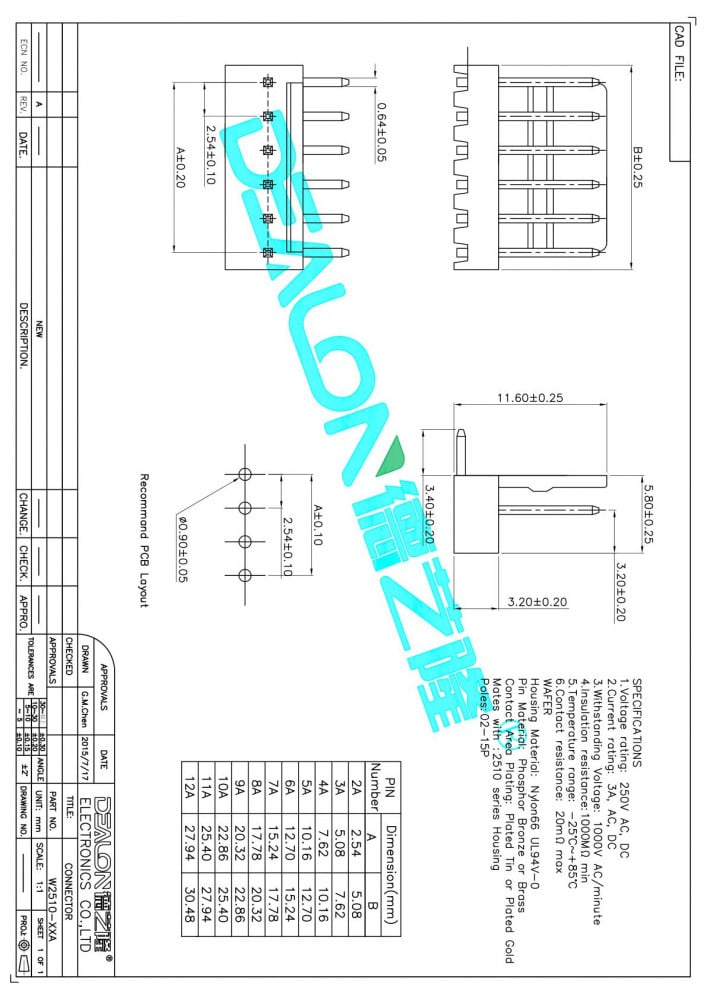 DEALON W2510-9A connector technical drawing