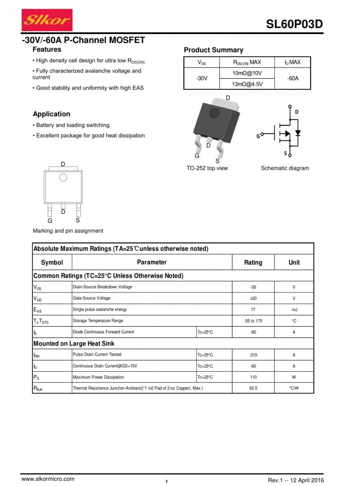 SL60P03D datasheet page 1