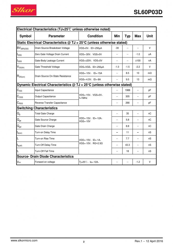 SL60P03D datasheet page 2
