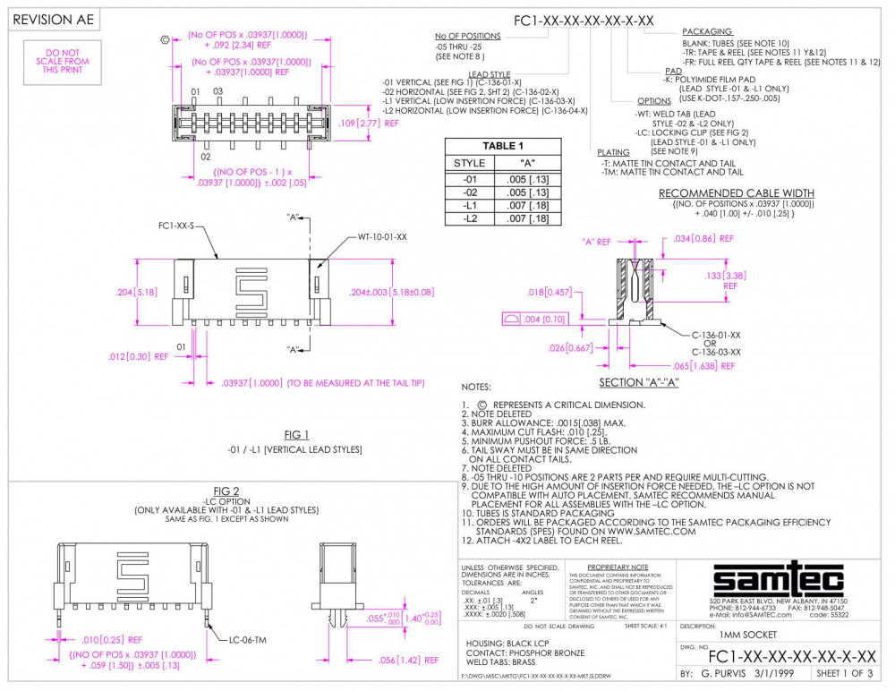 Samtec FC1 drawing page 1
