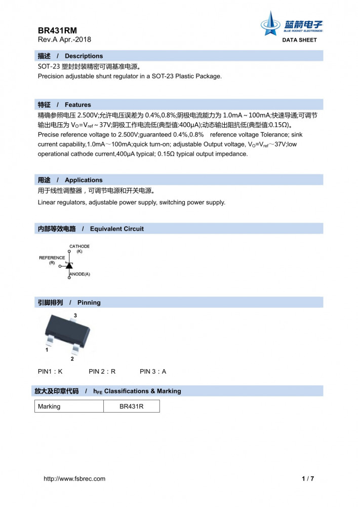 BR431RM datasheet page 1