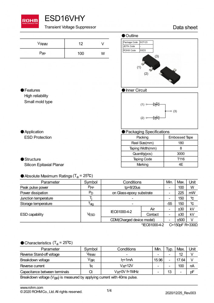 ESD16VHYT116 technical document page 1