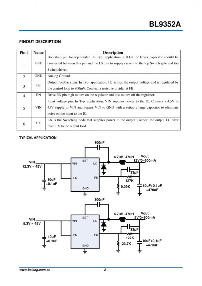 BL9352A datasheet page 2
