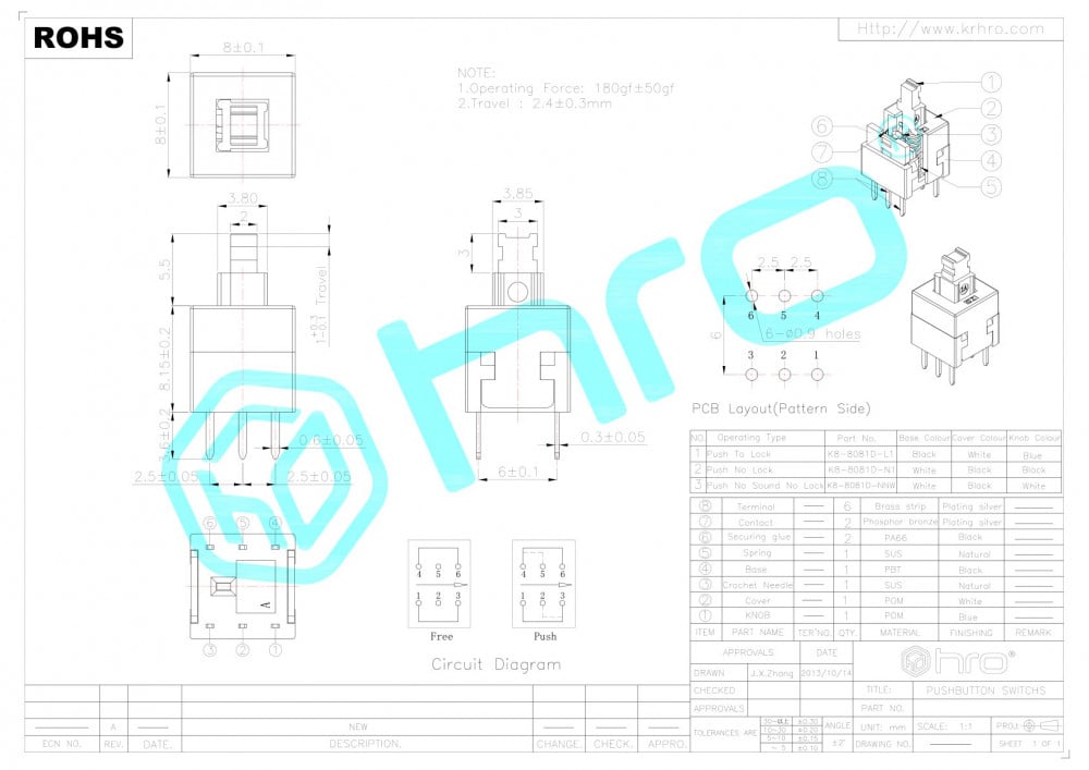 K8-8081D-NNW manufacturer drawing and PCB layout