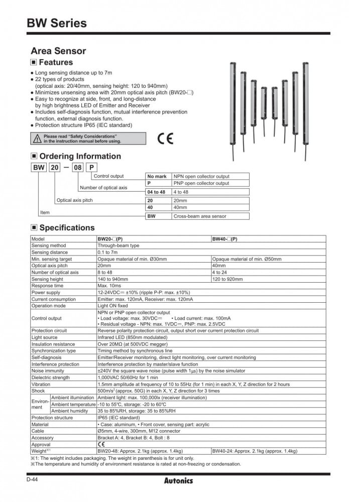 Autonics BW20-32 datasheet page 1