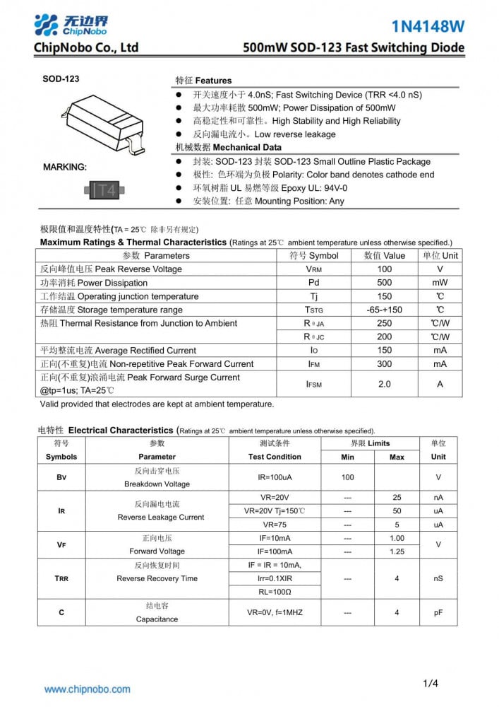 1N4148W datasheet page 1