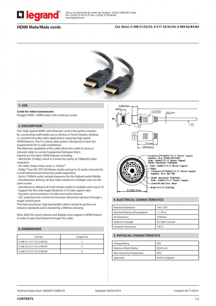 Legrand 039853 technical document, page 1