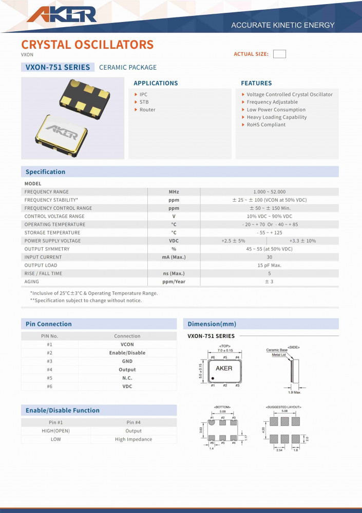 AKER VXON-751 series technical document page