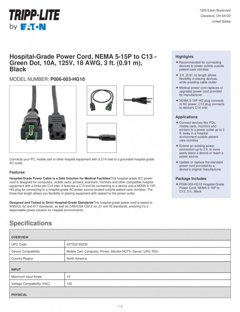 P006-003-HG10 technical document page 1
