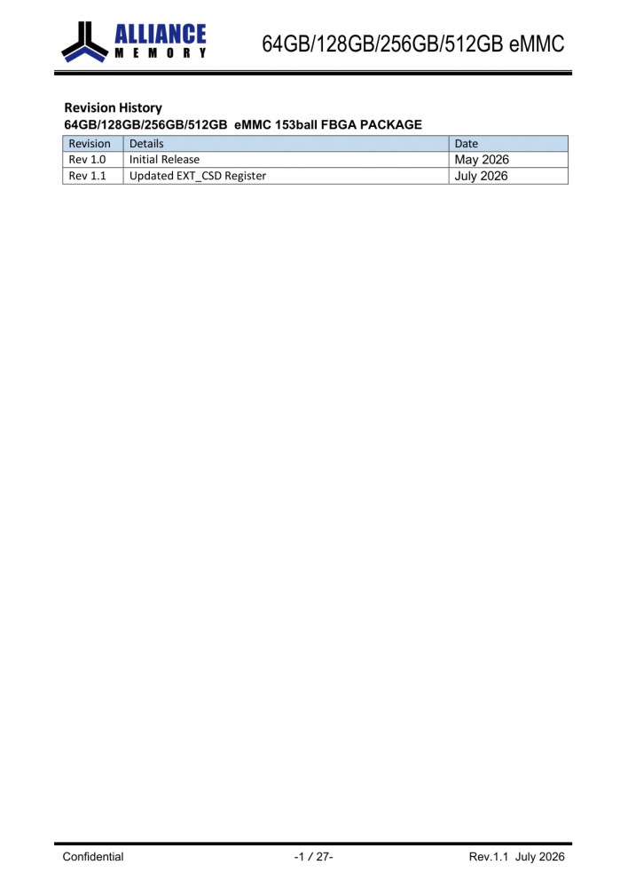 eMMC datasheet page 1