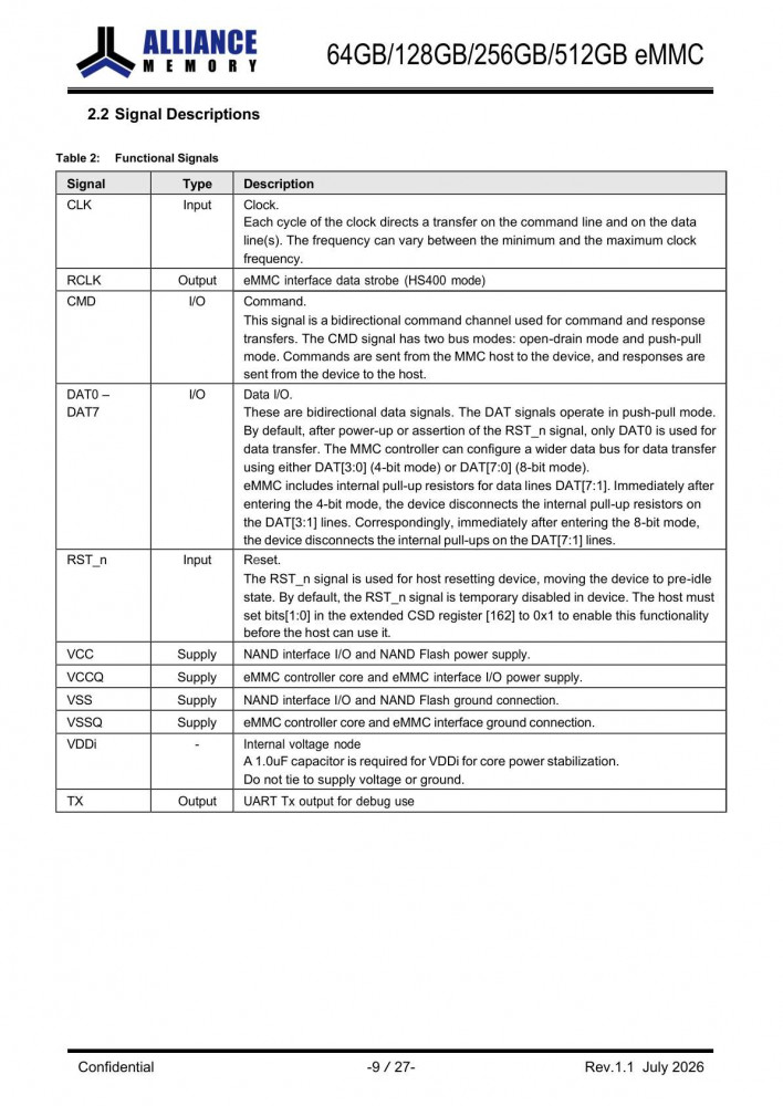 eMMC datasheet page 9