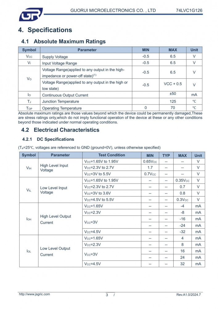 74LVC1G126 document page 3