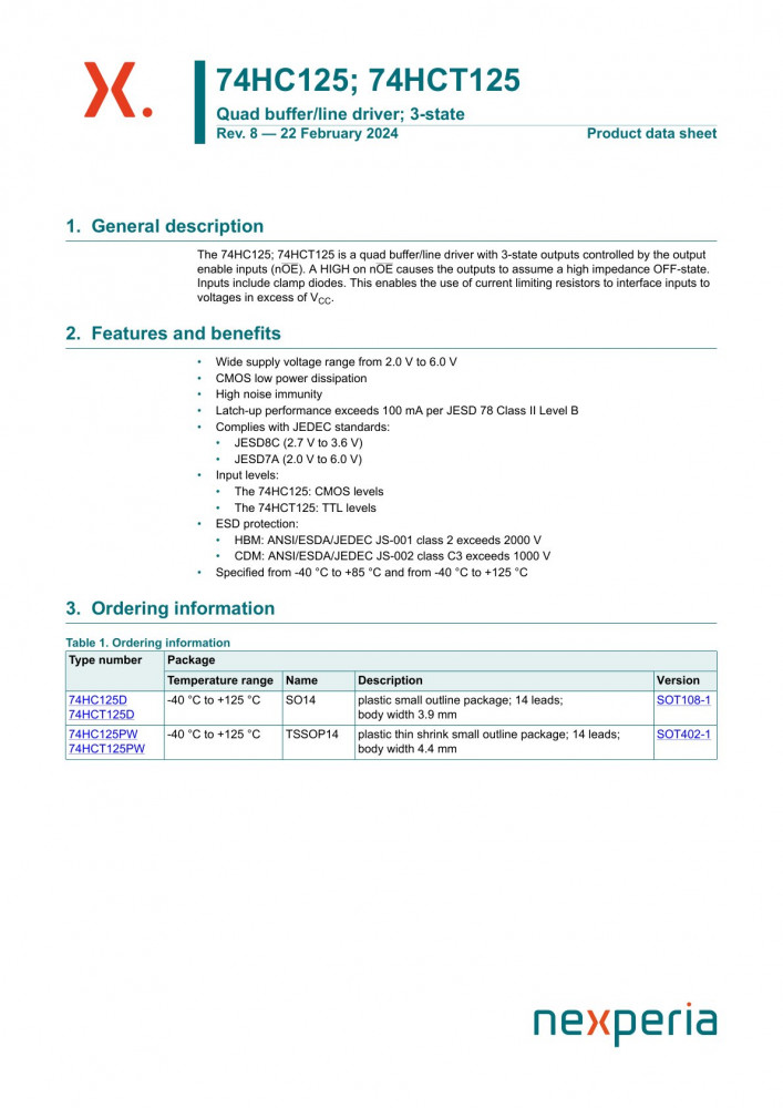 74HC125 datasheet page 1