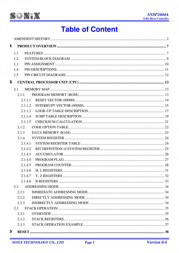 SN8P2604A manual page 3