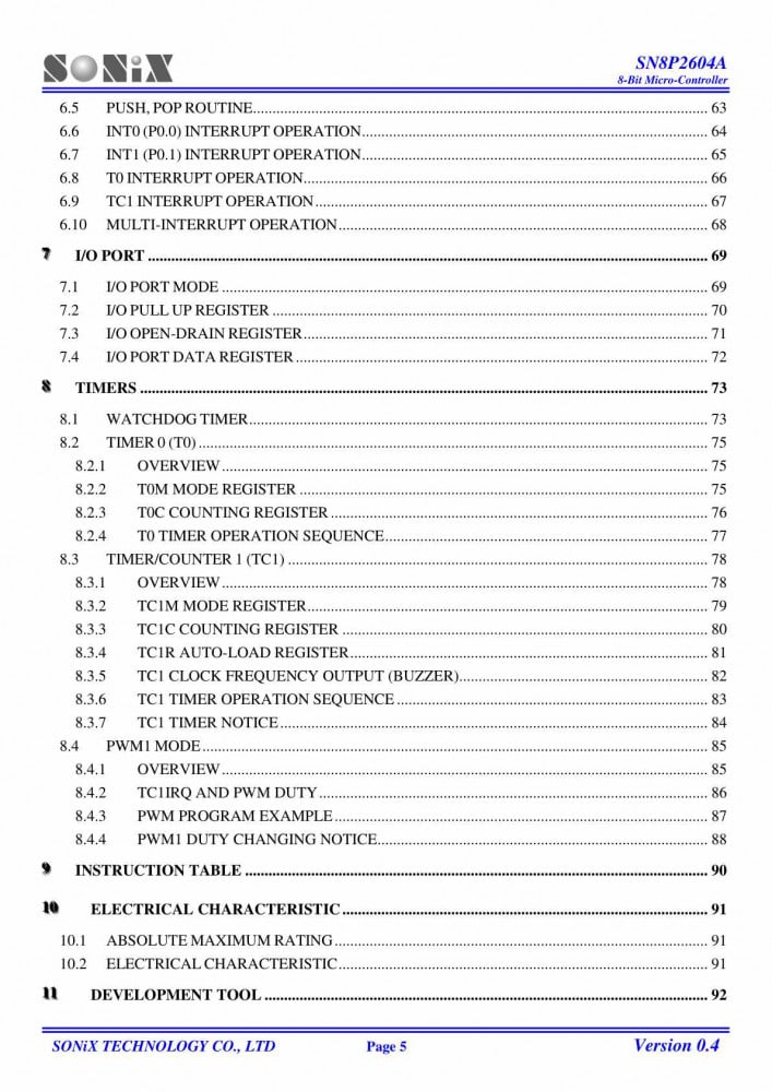 SN8P2604A manual page 5