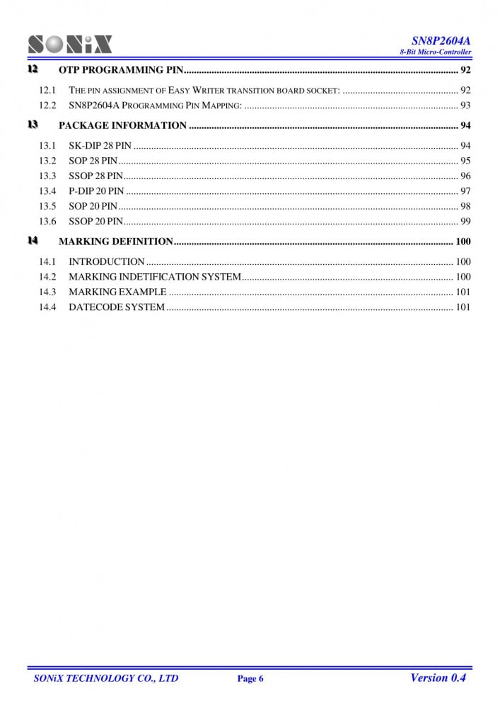 SN8P2604A manual page 6