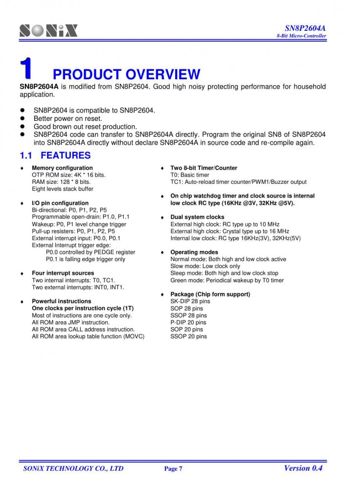 SN8P2604A manual page 7