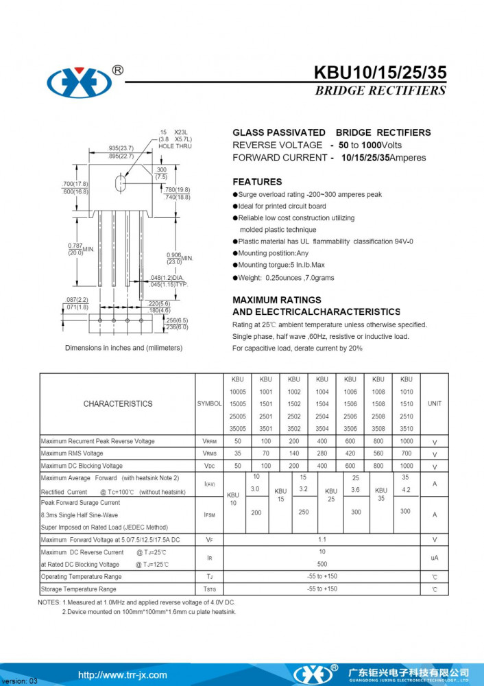 JUXING KBU1510 datasheet page 1