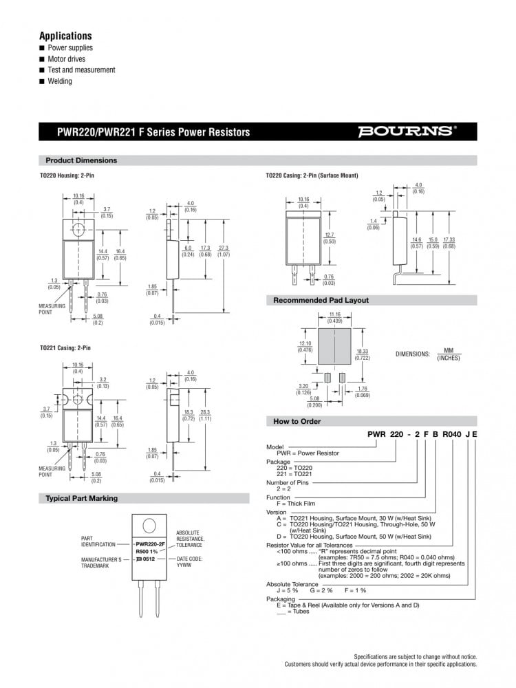 BOURNS PWR221 F Series technical document page 2