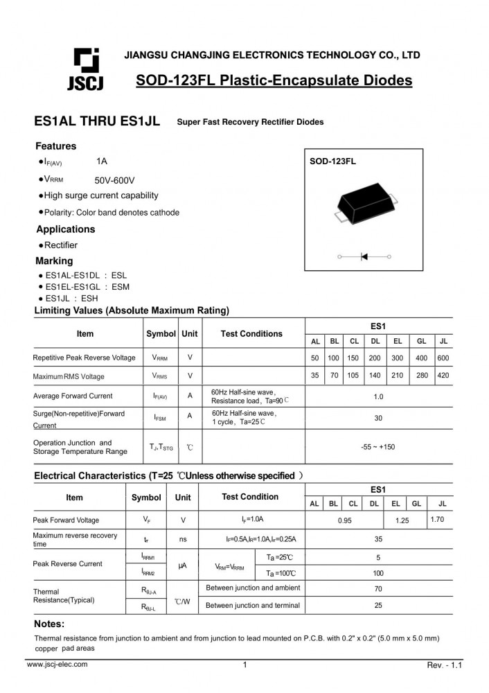 JSCJ ES1DL datasheet page 1