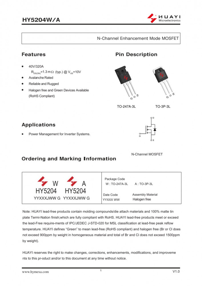 HY5204W datasheet page 1