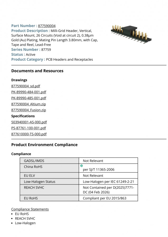 MOLEX 877590004 technical document image, page 1