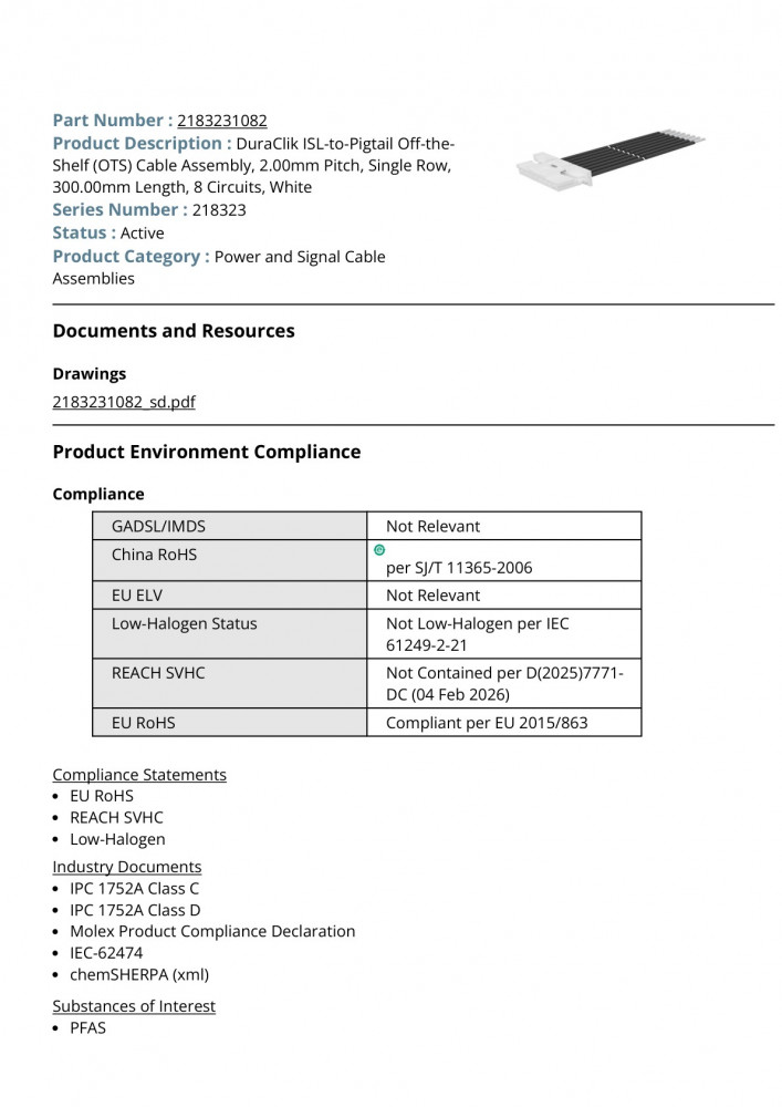 MOLEX 2183231082 technical document image, page 1