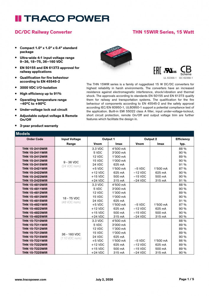 THN 15WIR technical document page 1