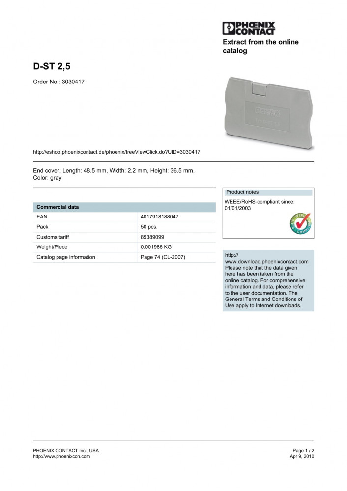 Phoenix Contact 3030417 product document page 1
