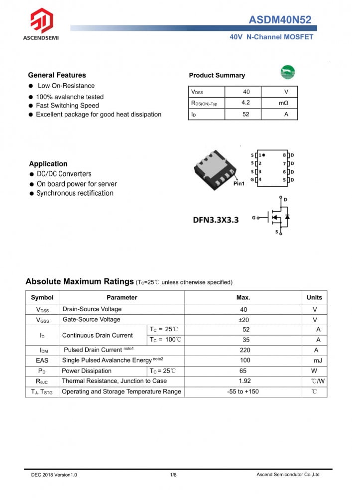 ASDM40N52E-R datasheet page 1
