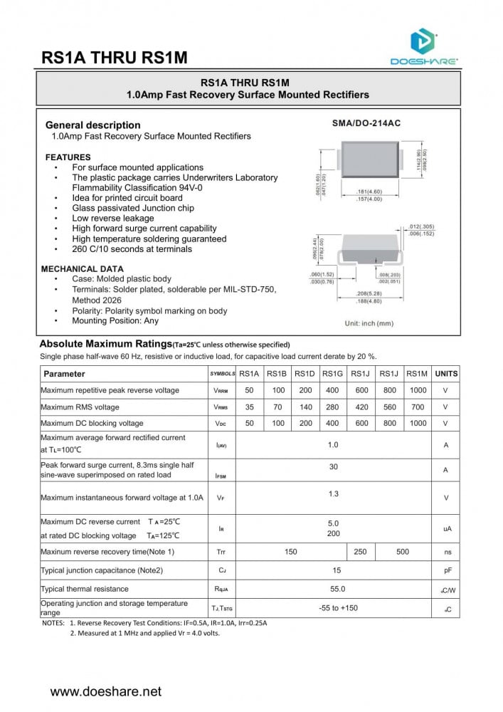 Doeshare RS1M datasheet page 1
