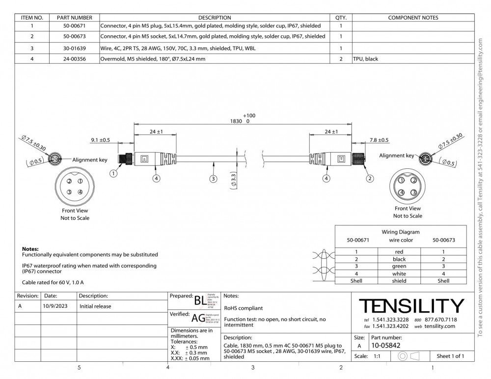 Technical drawing preview for Tensility International cable assembly 10-05842