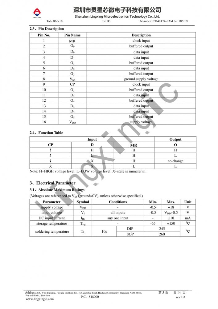 CD40174BM(LX) datasheet page 5