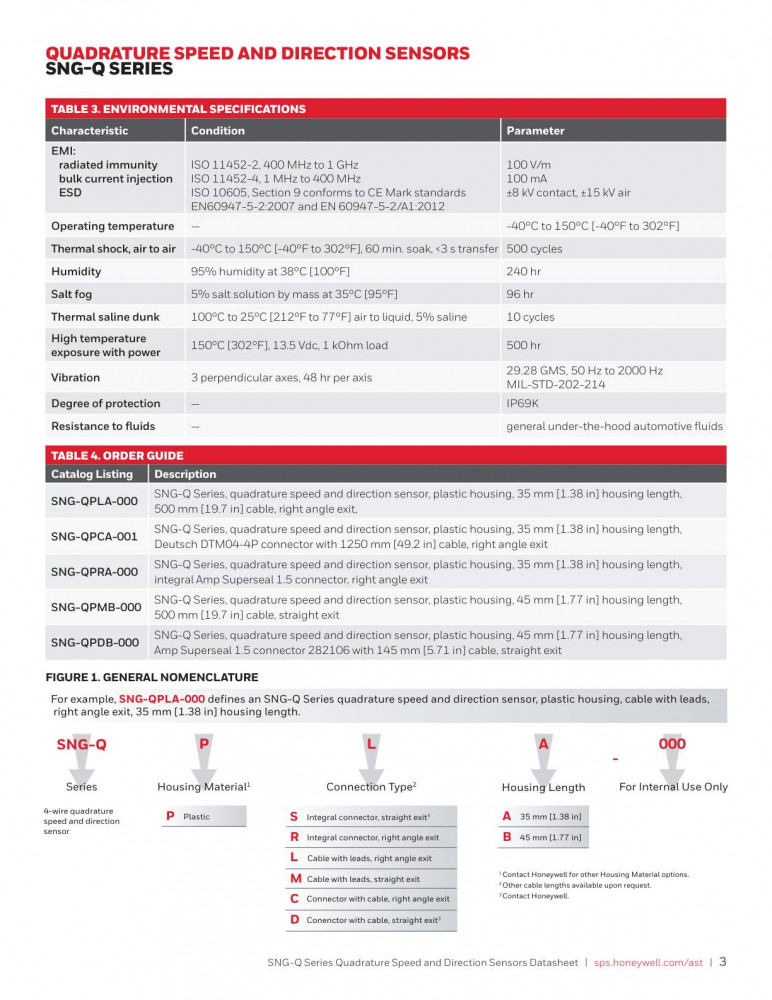 Honeywell SNG-Q Series datasheet page 3
