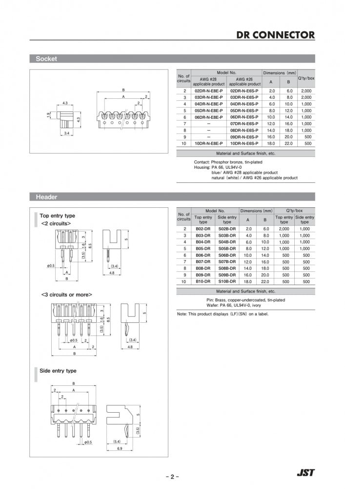 JST DR connector datasheet page 2