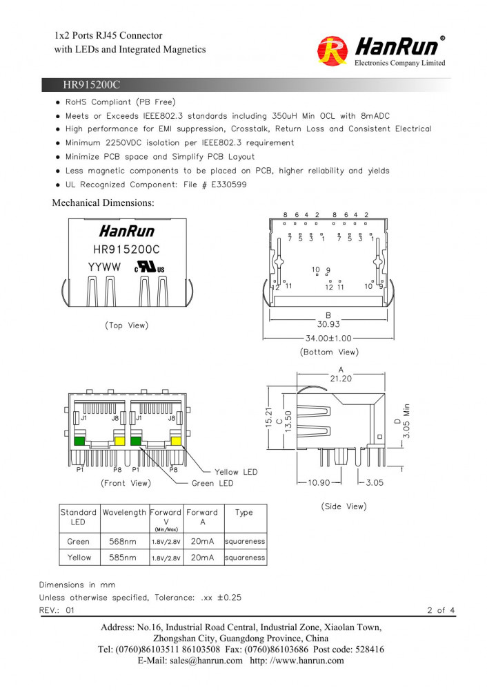 HR915200C mechanical dimensions