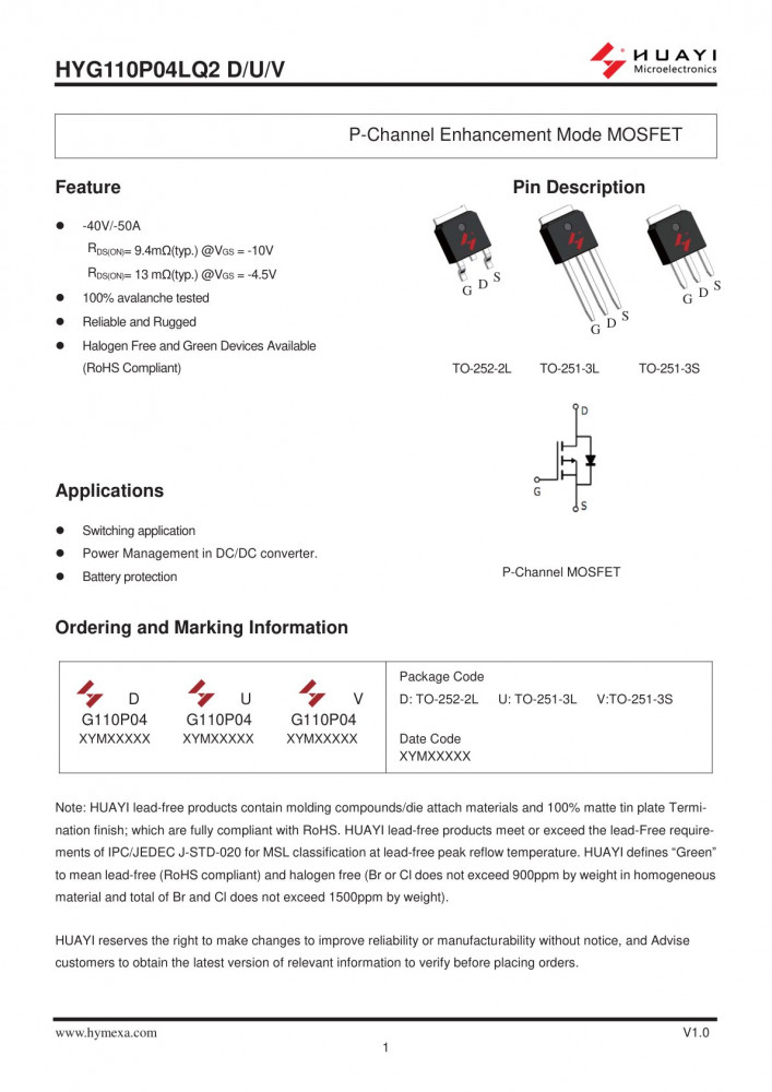 HYG110P04LQ2D datasheet page 1