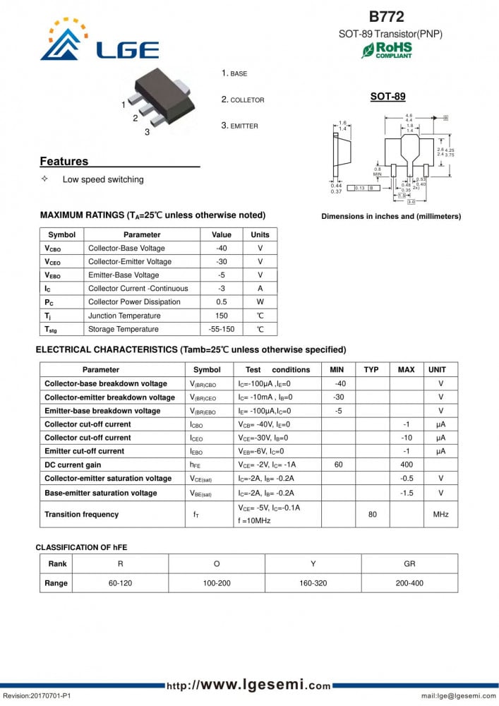 LGE B772 datasheet page 1