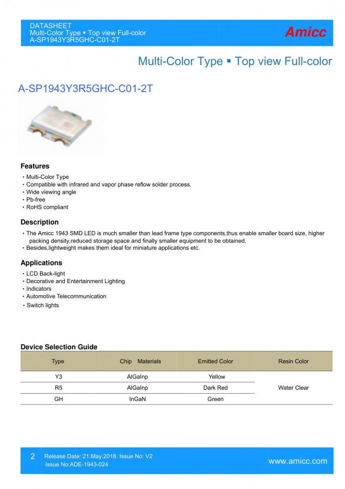 A-SP1943Y3R5GHC-C01-2T datasheet page 2