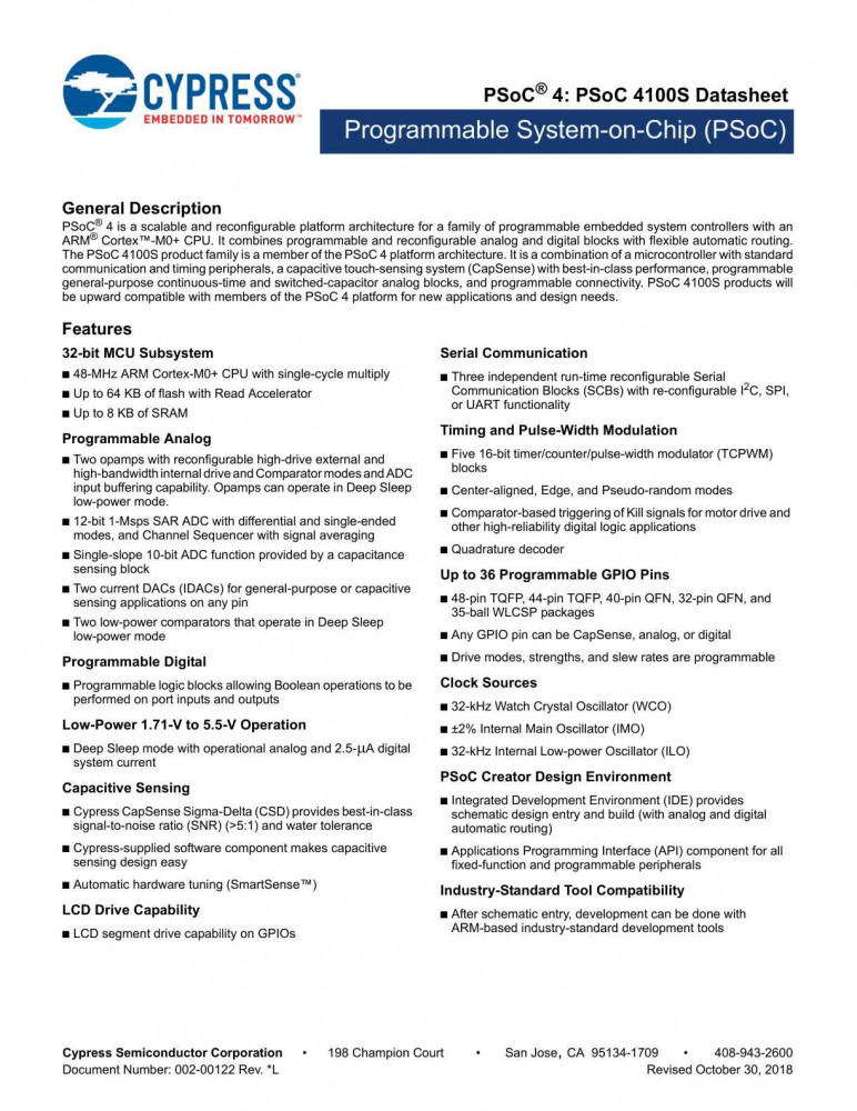 CY8C4126AXI-S433 documentation page 1