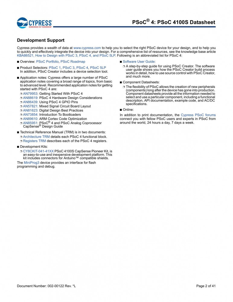 CY8C4126AXI-S433 documentation page 2