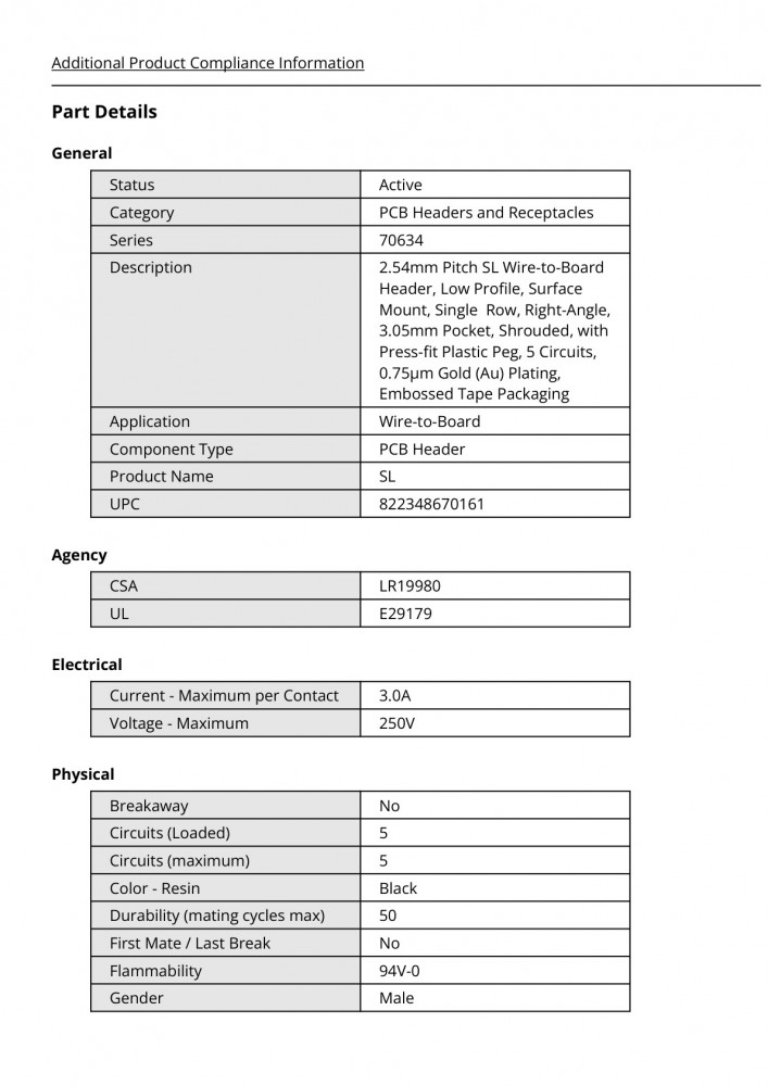MOLEX SL product specification page 2