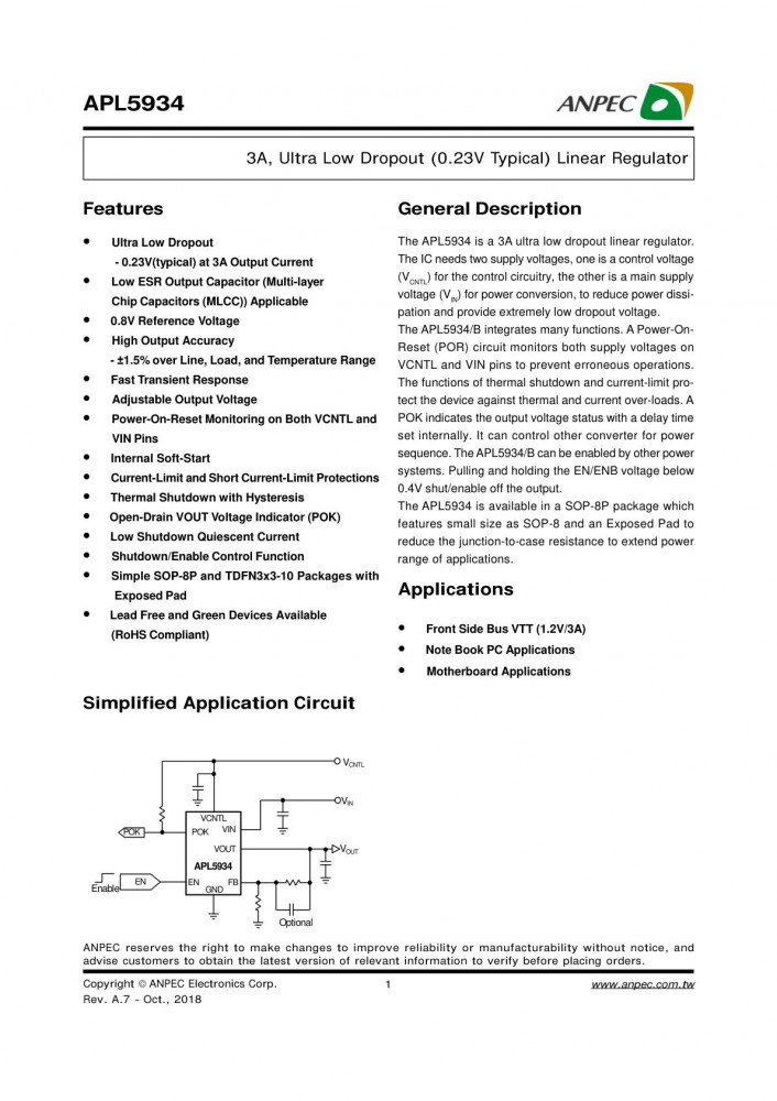 APL5934 datasheet page 1
