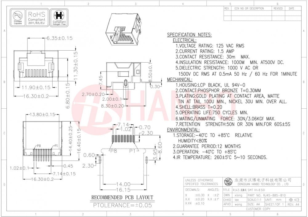 RJ45-885-810 technical drawing preview