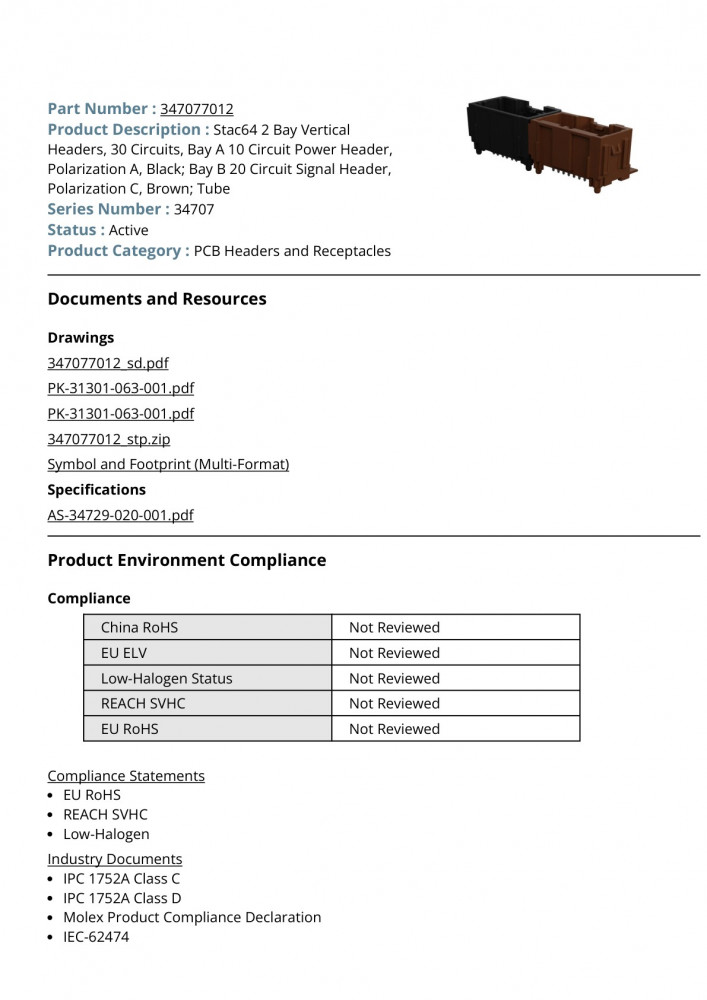 MOLEX 347077012 technical document preview, page 1