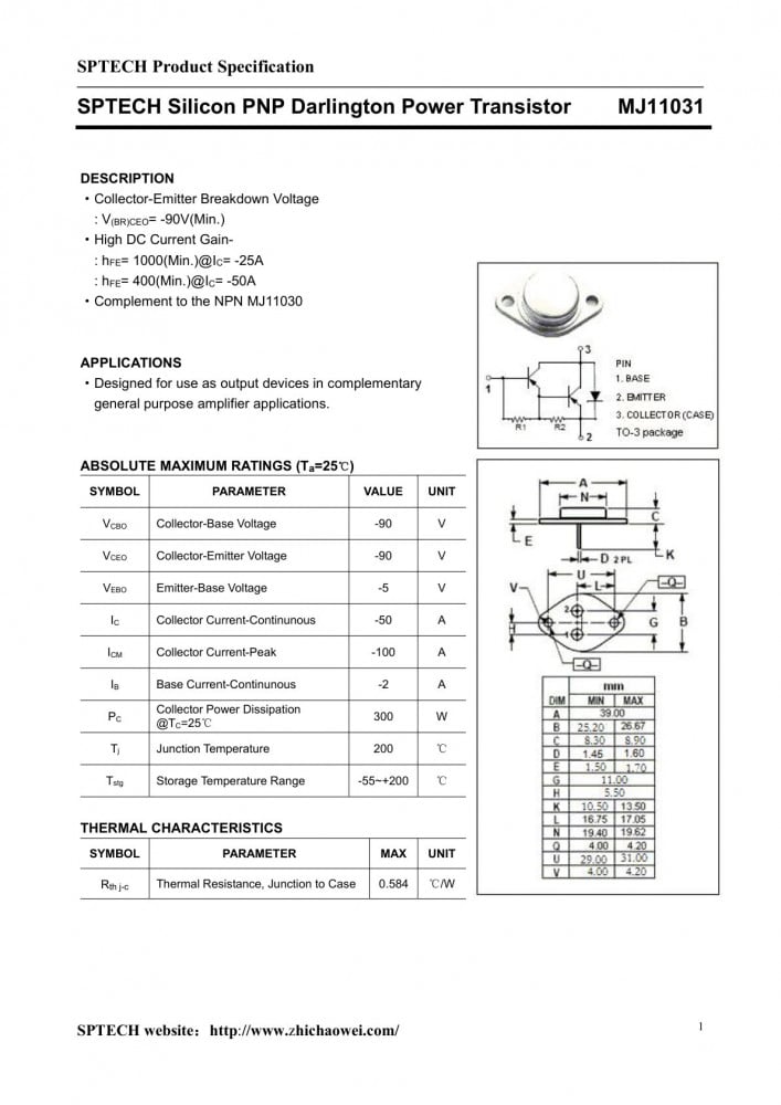 SPTECH MJ11031 datasheet page 1