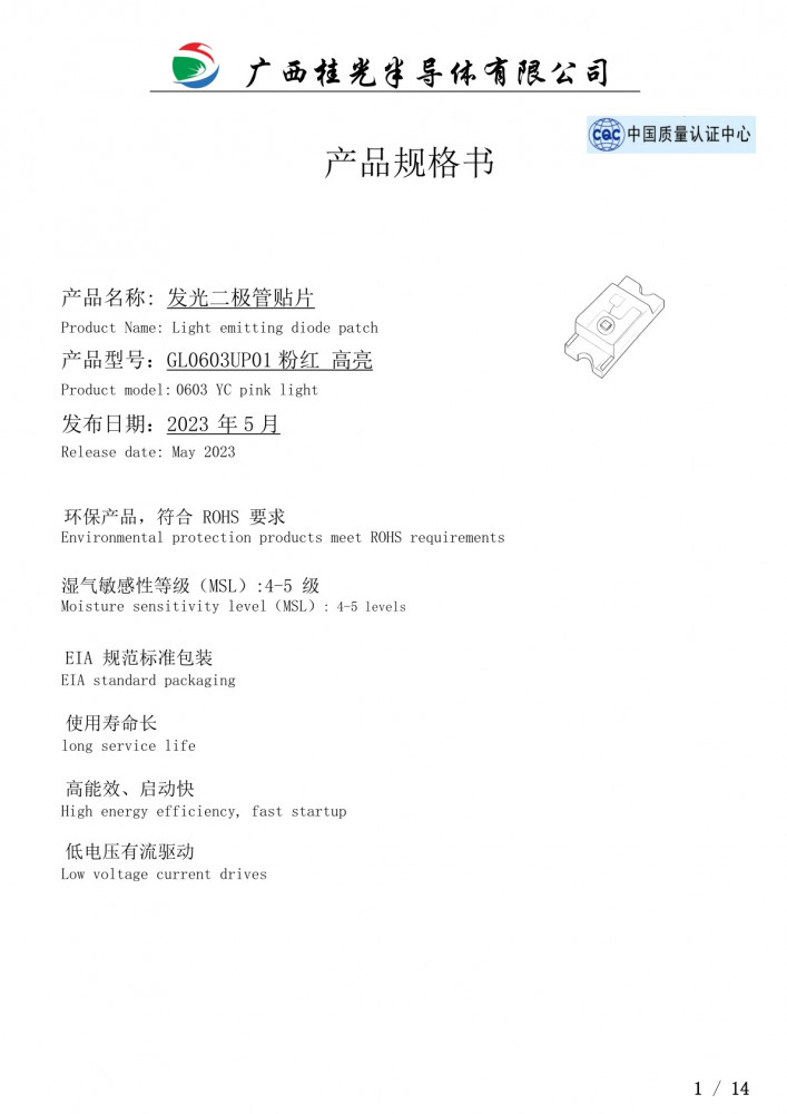 GL0603UP01 datasheet page 1