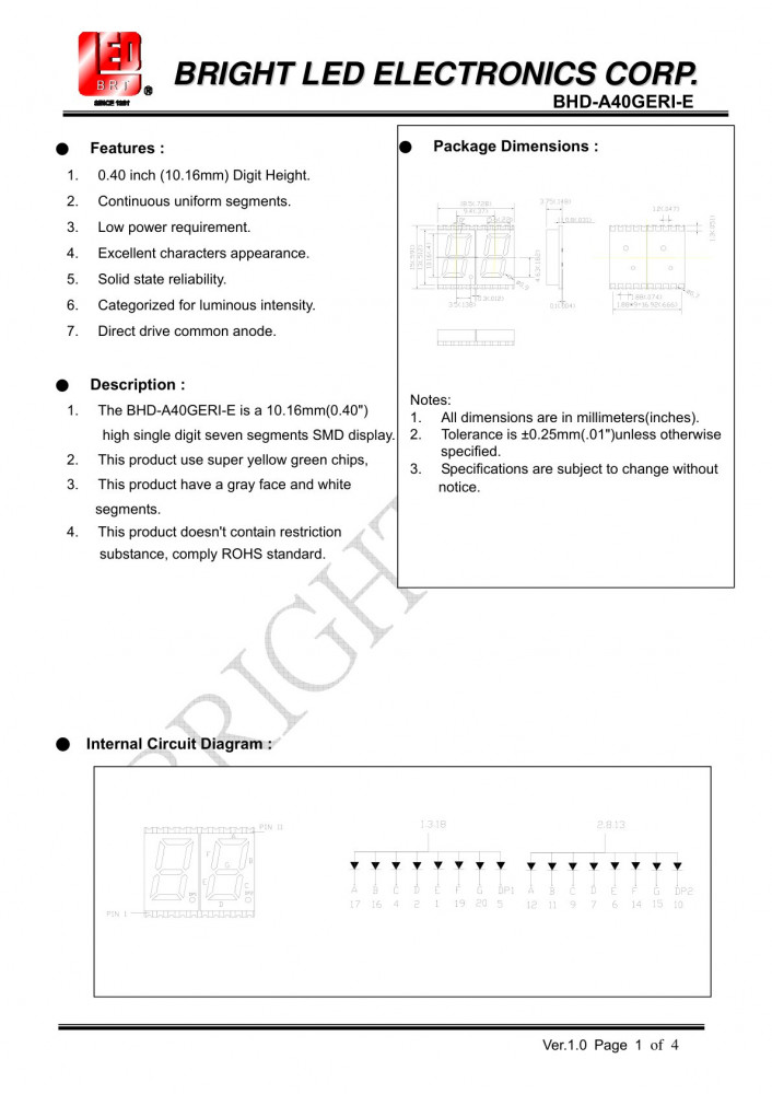BHD-A40GERI-E technical document page 1